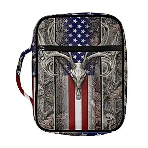 LedBack Bible Covers for Mens Boys American Flag Skull Camo Deer Print Bible Case Bible Accessories with Handle and Zippered Pocket Bible Tote Bag for Kids