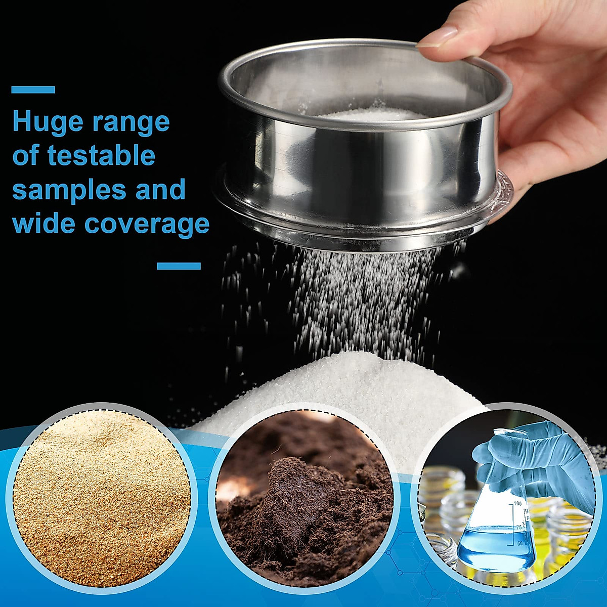 3 Pcs 304 Stainless Lab Sieves, 200 Mesh (0.074 Mm), 80 Mesh (0.18 Mm), 10 Mesh (2 Mm) Aperture Test Sieve, 4 Inch Diameter Economy Test Sieve with Labels for Industrial Laboratory