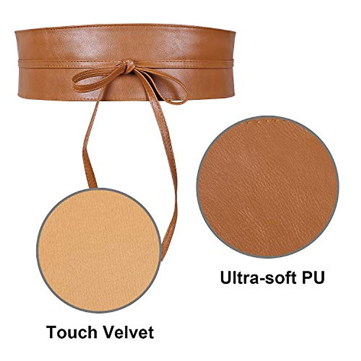 WHIPPY Women Obi Style Waist Belt Soft Faux Leather Wide Wrap Around Bowknot Ladies Waistband Belts 2 Packs (Black+Brown, Fit Waist 26-31 Inches)