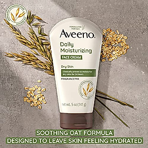 Aveeno Daily Moisturizing Fragrance-Free Prebiotic Oat Face Cream for Dry Skin, Facial Cream Clinically Proven to Moisturize Dry Skin for 24 Hours, Paraben-, Fragrance- & Dye-Free, 5 oz