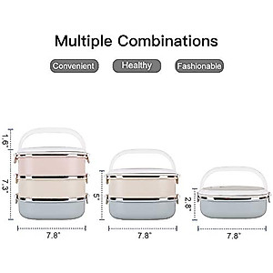 Unichart Stainless Steel Square Lunch Box with Container Bag, Spoon and Fork, Perfect for Salads Sandwiches, Snacks(3-Tier)