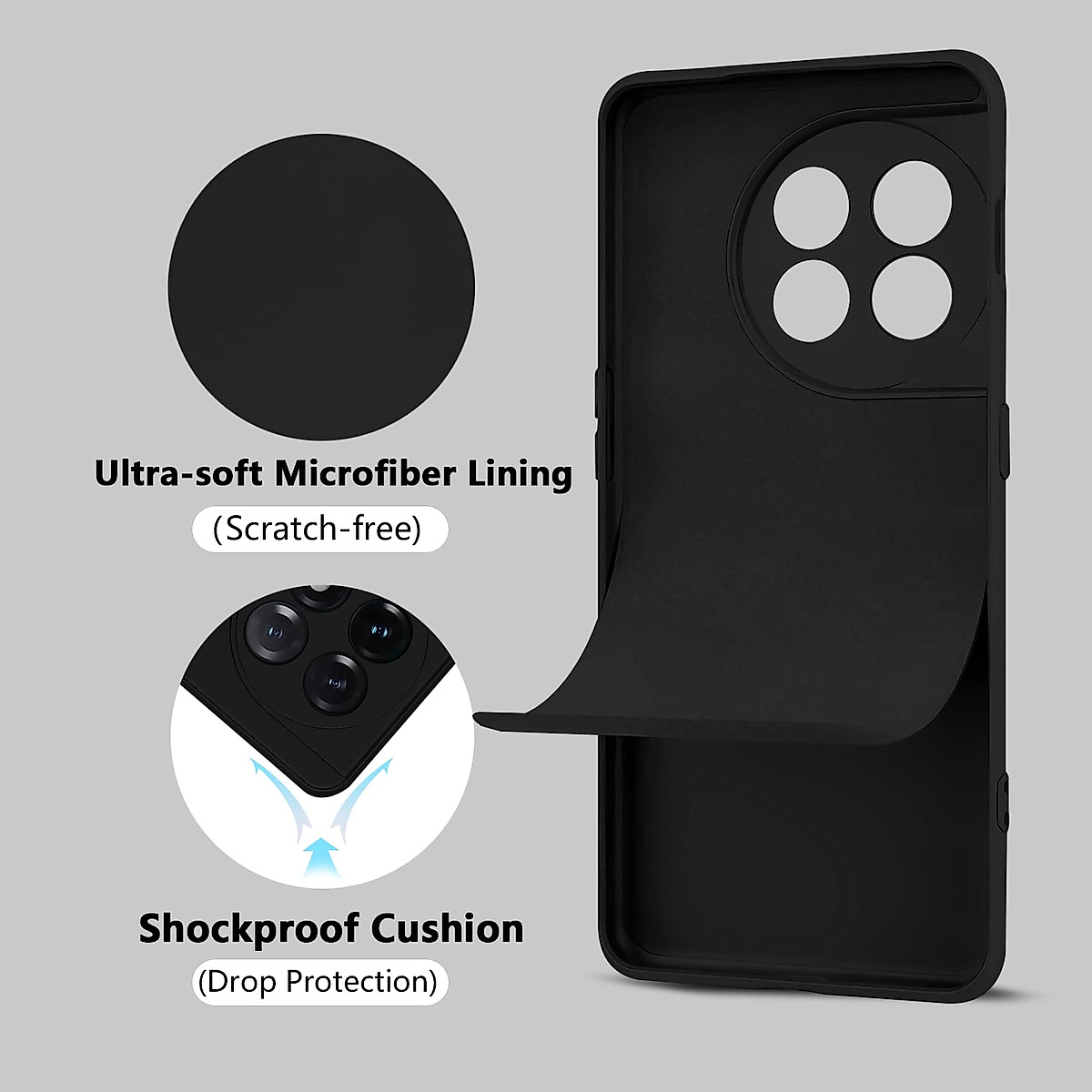 Hismart Phone Case for OnePlus 11(2023), Slim Silicone Mobile Cover Waterproof with Full Camera Protection - Black