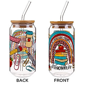 Teacher Appreciation Gifts for Women, Teacher Appreciation Gifts from Students, Teacher Gifts for Birthday, Christmas, Back To School, New Teacher Graduation Gift - 2pcs 20 Oz Teacher Can Glass