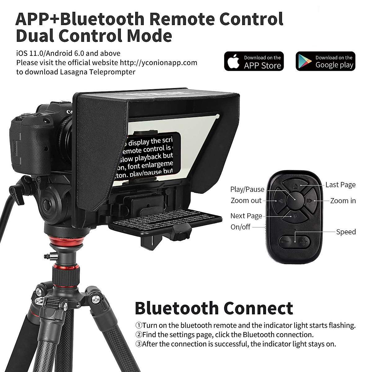 Professional Teleprompter for iPad Smartphone Tablet 11 inches for DSLR Camera w/Remote APP Control, Splitter Glass for Wide Angle Video Recording Vlogging Live Streaming,w/Portable Carry Case