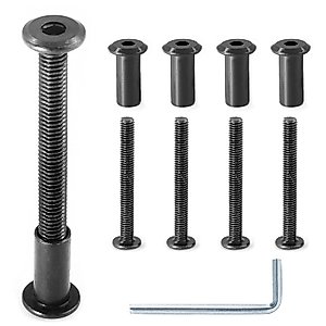 Jersvimc 10 Pair(20 Piece) M6x60mm Hex Drive Socket Cap Bolt with Allen Wrench, Black Furniture Connector Bolts M6 Countersunk Screw Barrel Nuts Binding Screws for Crib Replacement Belt Cabinet
