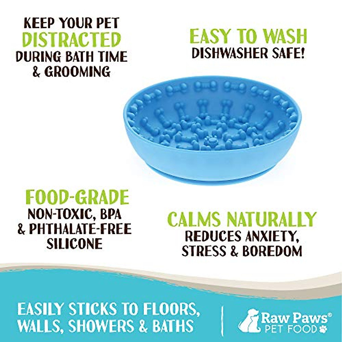 Raw Paws Lick Pad Mat Bowl for Dogs & Cat - Distraction Mat for Dogs with Suction - Lick Bowl for Dogs Large to Puppies - Interactive Cat Licking Mat - Dog Mat for Anxiety - Dog Bowl Licking Mat