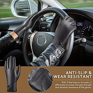 MAGILINK Genuine Sheepskin Leather Gloves for Women, Winter Warm Touchscreen Gloves Thinsulate Lined, Driving Motorcycle Gloves(Black-M)