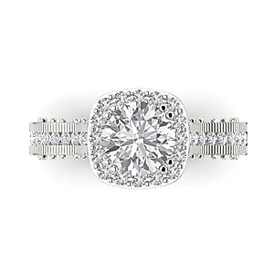2.7 Ct Round Cut Clear Simulated Diamond 14K White Gold Halo Solitaire with Accents Engagement Anniversary Ring Size 7.5
