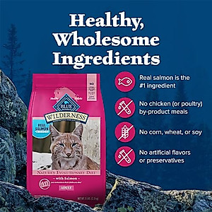 Blue Buffalo Wilderness Natural Adult Dry Cat Food, High-Protein and Grain-Free Diet, Supports Healthy Muscle Development and a Healthy Immune System, Salmon, 5-lb Bag