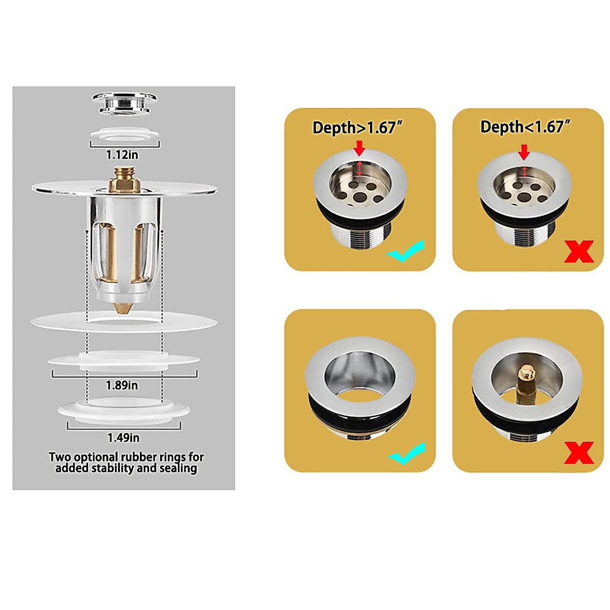 Ygapuzi Universal Bathroom Sink Stopper,Anti Clogging Pop-Up Drain Strainer with Filter Basket Sink Plug Accessories Replacement Fit for Inner Diameter 1.02-1.96 Inch Drain Holes