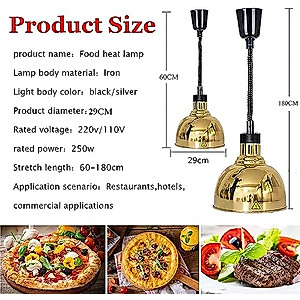 LINKANRUO Hanging Food Heat Lamp Restaurant, Food Heat Lamp 2 Pack Food Warmer Lamp, Food Heating Lamp Commercial Food Service Heat Lamp 110v Lamps(Gold)