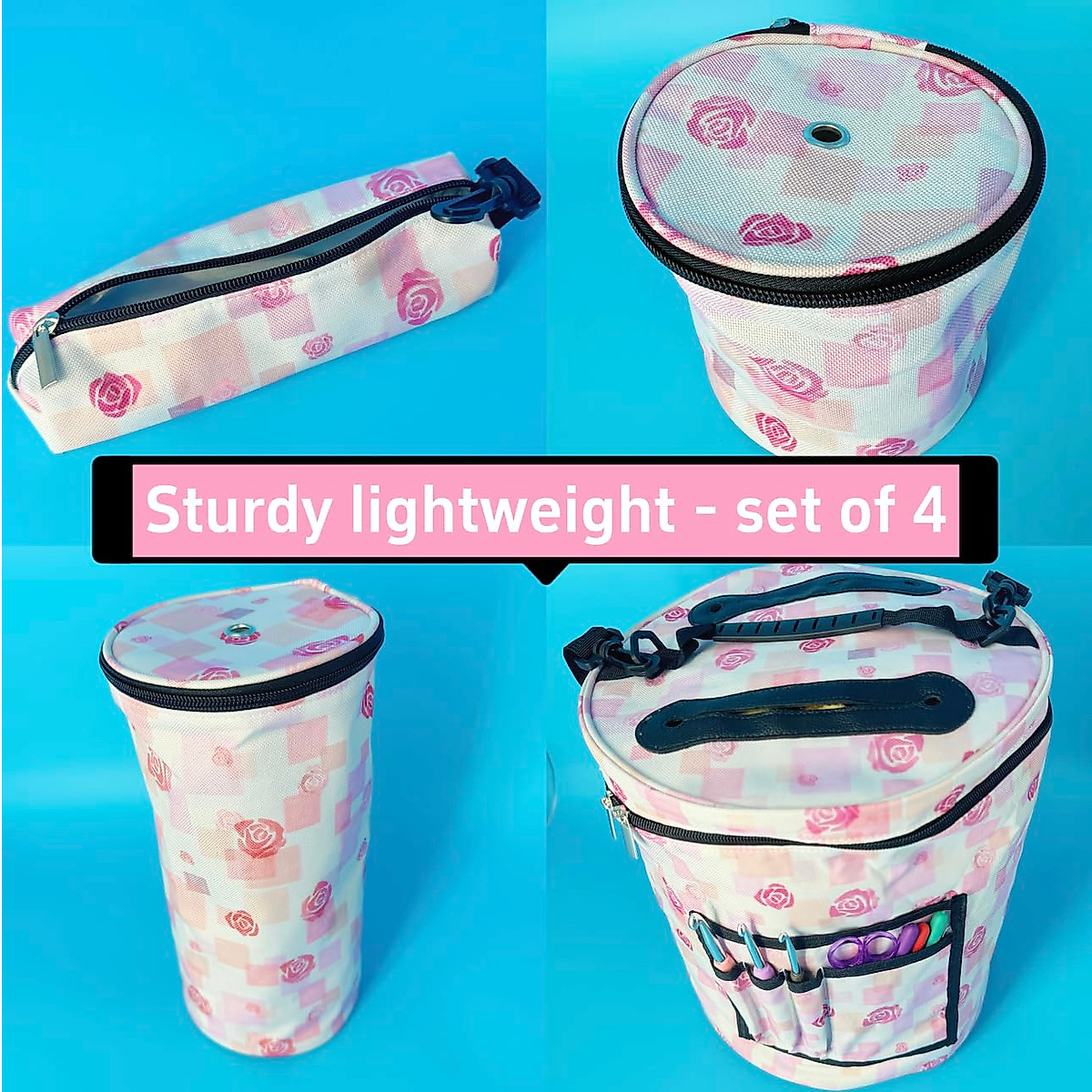 BEST Yarn Storage Bag Organizer Crochet Knitting Craft DIY Project Holder Tote for EXCEPTIONAL Organization - Lightweight STYLISH & Portable (Rose Pink)