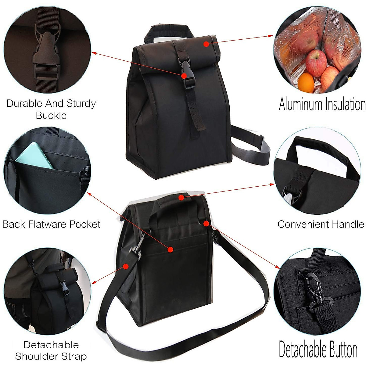 ZM-YOUTOO Insulated Lunch Bag Thermal Foldable Lunch Box with Adjustable Shoulder Strap for Men, Adults, Women Office, Work, Picnic Hiking Beach