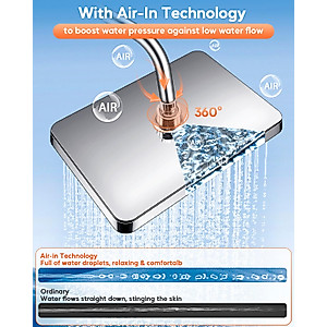 Rain Shower Head with Handheld Combo, High Pressure 12 Inch Rainfall Shower Head with 4 Spray Handheld Shower Heads, Upgrade 12'' Shower Extension Arm for Adjust Up & Down Flexible, Stainless Steel