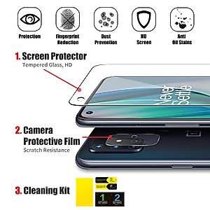 Jusy 3p Oneplus Nord N10 5G Case & Tempered Glass Screen Protector & Camera Protector for 1+ Nord N10, Protective Case with Rotate Holder Kickstand and Magnetic Plate for Oneplus Nord N10 (Navy)