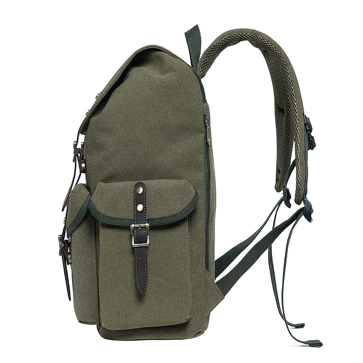 KAUKKO Vintage Casual polyster and Leather Rucksack Backpack(03-CANVAS ARMYGREEN)