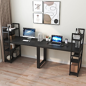 Napnapday 47 inch Computer Desk with Storage Shelves, Study Gaming Desk with Bookshelf Writing Table for Home Office Bedroom, Black
