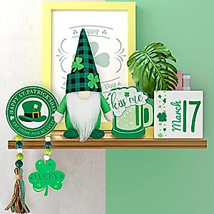St Patricks Day Decorations, St Patricks Day Gnome Tiered Tray Decor, Shamrock Gnomes Plush,Irish Wood Signs, St Patrick Bead Garland, Rustic Irish Shamrock Items, Happy Saint Patrick’s Day Decor