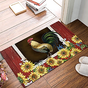 Doormat Bath Rugs Non Slip Colorful Farm Animal Rooster Red Barn Vintage Yellow Sunflower Bee Washable Cover Floor Rug Absorbent Carpets Floor Mat Home Decor for Kitchen Bathroom Bedroom (16x24)