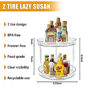 Eeci Lazy Susan Turntable 2-Tier Spice Rack Spinning Cabinet Organizer Rotating Condiment Tray Spinner for Pantry Kitchen Vanity Bathroom Jewelry Container Makeup Holder Cosmetic Storage 9Inch Clear