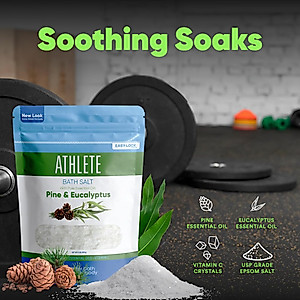 Athlete Bath Salt 32 Ounces Epsom Salt with Natural Lavender, Pine, Peppermint and Eucalyptus Essential Oils Plus Vitamin C in BPA Free Pouch with Easy Press-Lock Seal