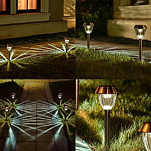 SOLATINO Solar Pathway Lights Outdoor Waterproof 6 Pack Solar Powered Garden Lights Bright Up to 12 Hrs Yard Light LED Landscape Lighting Decorative Copper Stainless Steel Walkway Light, Warm White