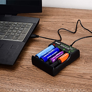 18650 Battery Charger for Rechargeable Li-ion Charger 4-Bay and USB Smart Universal 4 Slot Battery Charger for 10440 14500 16340 18650 26650 18500 17670 (Not Battery)