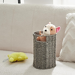 LGENHOOM Small Trash Basket with Built in Handles Rectangular Wicker Waste Basket 2.5 Gallon Boho Woven Trash Can for Bedroom/Living Room/Kitchen/Coffee Table (1 Pack,Seagrass)