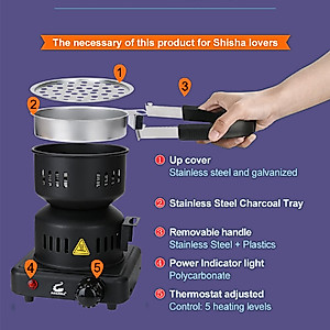 Multipurpose Charcoal Starter - Coal Burner Hot Plate Electric Stove Coconut Starter with Stainless Detachable Tongs, 4.9Ft Longer Cords, 650W Faster Heating for BBQ Kitchen etc.