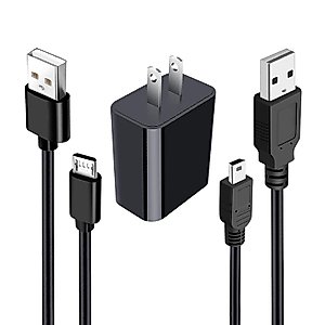 Replacement Mini USB Wall Charger Charging Cable Power Cord for OneTouch Verio IQ Blood Glucose Monitoring Meter, Garmin Drive Smart Nuvi gps & Micro USB Wall Charge for OneTouch Verio Flex Black 3FT