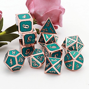 PJOY Copper Teal 11PCS Metal DND Dice Set Extra D6 D20 Dice for Dungeons and Dragons 5E Gifts