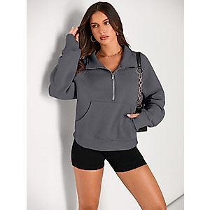 AUTOMET Womens Sweatshirts Half Zip Cropped Pullover Fleece Quarter Zipper Hoodies 2025 Fall Fashion Outfits Clothes DarkDrey X-Large