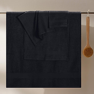 GLAMBURG Ultra Soft 8-Piece Towel Set - 100% Pure Ringspun Cotton, Contains 2 Oversized Bath Towels 27x54, 2 Hand Towels 16x28, 4 Wash Cloths 13x13 - Ideal for Everyday use, Hotel & Spa - Black