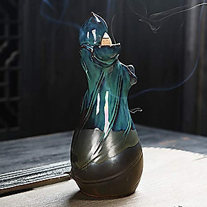 TONGYOU Ceramic Waterfall Backflow Incense Burner Incenser Holder Home Decor Aromatherapy Ornament+ 10 Cone Incense Free (Blue Style4)