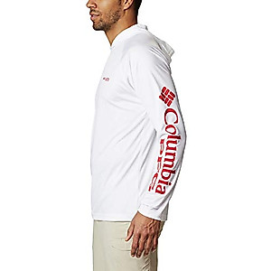 Columbia Men's Terminal Tackle Hoodie, White/Red Spark Logo, Large