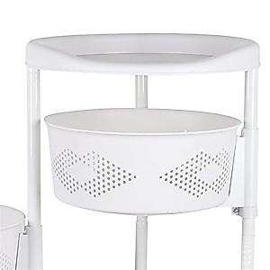 AKaSping 5 Layer Kitchen Storage Rack 360° Rotating Storage Shelf White Carbon Steel Household Floor-Standing Movable Storage Rack for Vegetable Fruit Snack