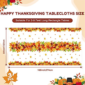 3Pcs Thanksgiving Disposable Tablecloth, Fall Thanksgiving Party Supplies, Maple Pumpkin Plastic Waterproof Rectangular Table Cover for Autumn Harvest Party Decorations for Home, Table Decor, 54"x108"