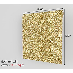 Decotalk Gold Wallpaper Glitter Wallpaper Stick and Peel 17.7"x120" Gold Peel and Stick Wallpaper Glitter Contact Paper Sequins Sparkle Wallpaper for Walls Removable Chunky Glitter Gold Contact Paper