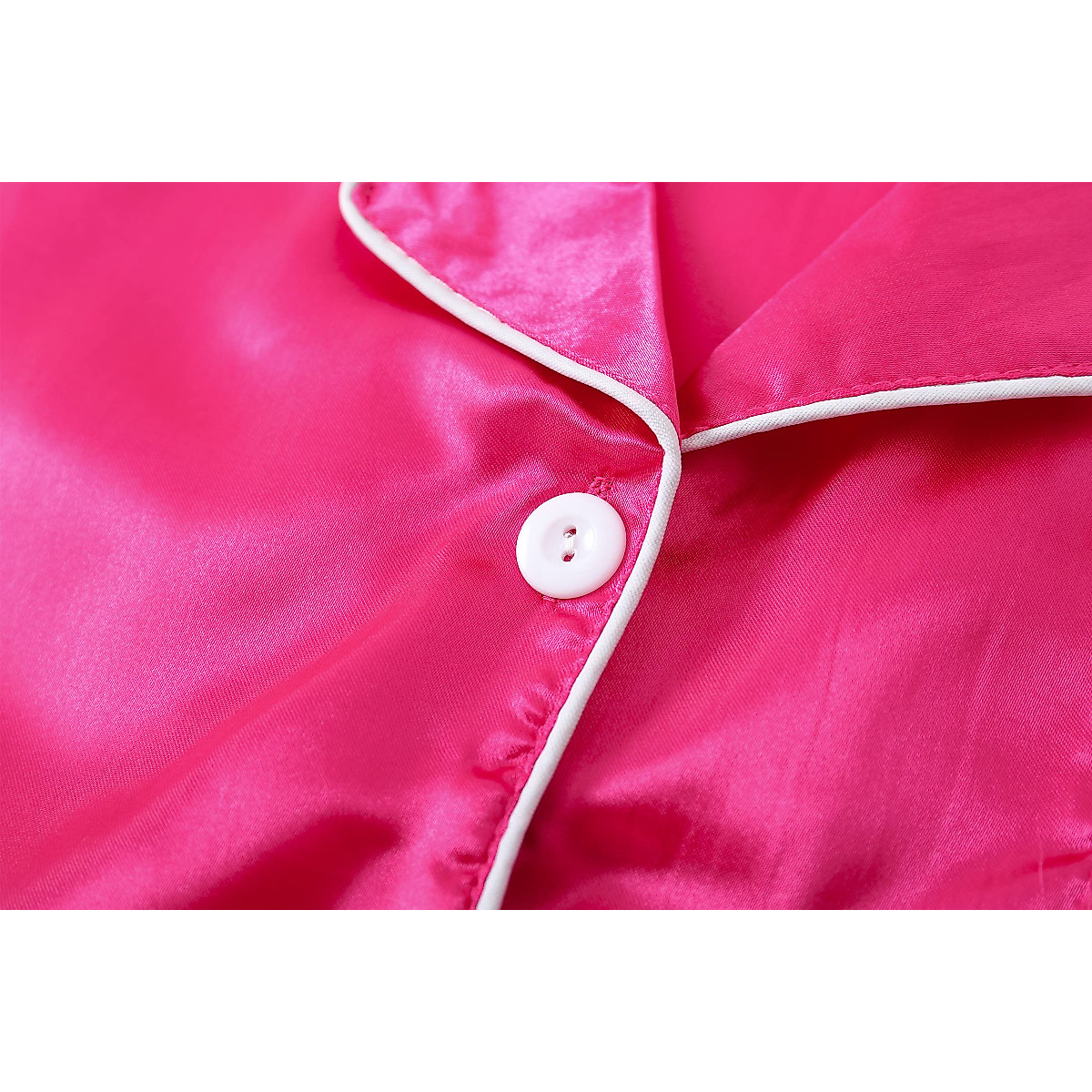 Vopmocld Big Kids Unisex Pjs Set Girls Boys Silk Pajama Sets Satin Clasic Sleepwear Summer 2 Pieces Button Down Nighty, Rose 10