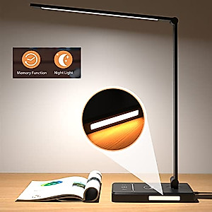 LED Desk Lamp with 10W Fast Wireless Charger, Dimmable Eye Caring Reading Desk Lamps for Office Home, Desk Light with 5 Lighting & 10 Brightness, Touch Control Table Lamp Dorm for Study Gifts BEYONDOP