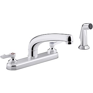 KOHLER 1.5 gpm kitchen sink faucet with 8-3/16" swing spout, matching finish sidespray, aerated flow and lever handles