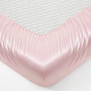 Counfeisly Twin Size Satin Fitted Sheet, Silky and Breathable Luxury Deep Pockets Fitted Sheet Only, Blush Pink