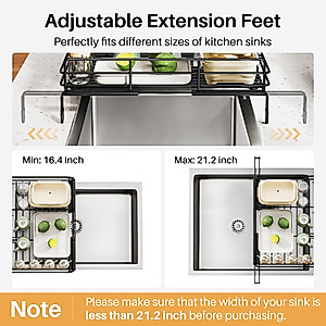 Dish Drying Rack - Extendable Dish Rack, Large Sink Drying Dish Drainer for Kitchen Counter, Stainless Steel Dish Strainer with Utensil Holder (Black)