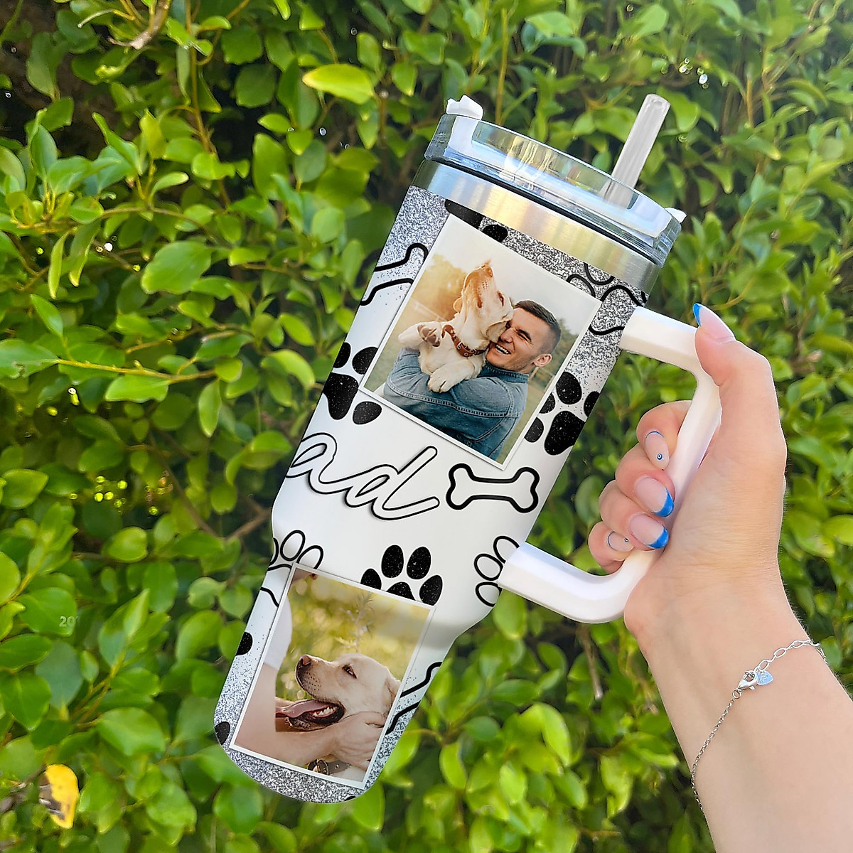 Hyturtle Personalized Pictured Dog Dad 40oz Tumbler with Handle and Straw Gifts for Dog Lovers, Birthday Father's Day Cup Gifts For Men, Best Gift Idea for Dogs Dad Stainless Steel Travel Cup With Lid