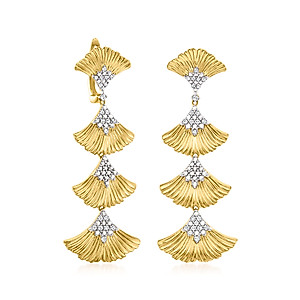 Ross-Simons 0.27 ct. t.w. Diamond Multi-Ginkgo Leaf Drop Earrings in 18kt Gold Over Sterling