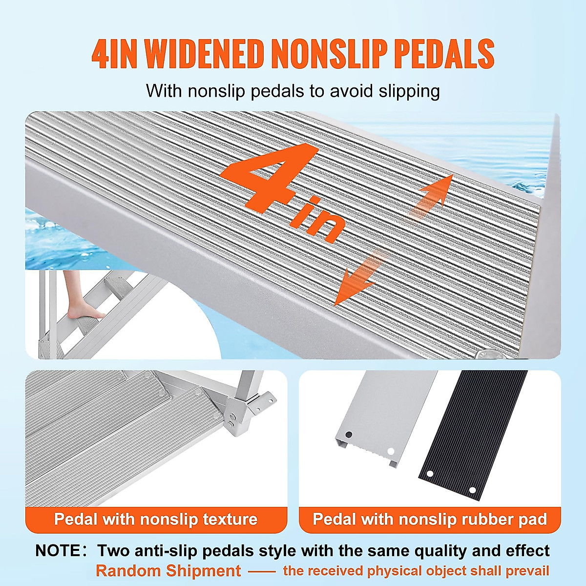 VEVOR Dock Ladder with Rubber Mat, Dock Steps 30"-39" Adjustable Height, Dock Stairs Aluminum 4 Step, Each Step 22" x 4", 500Lbs Load, for Lake, Marine Boarding, Pool