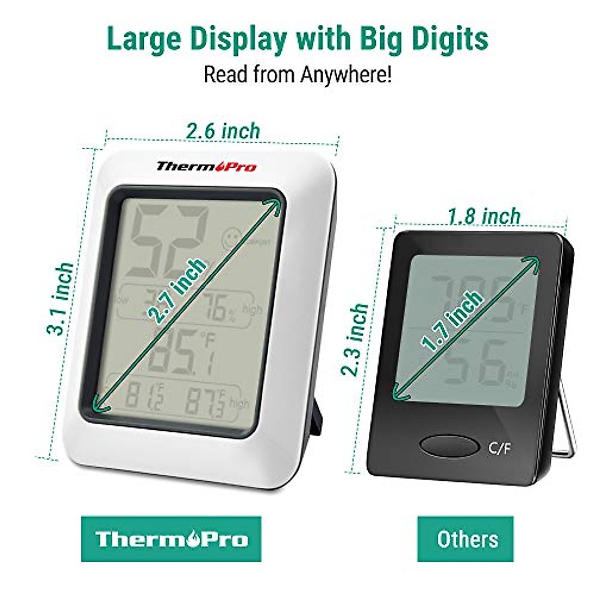 ThermoPro TP50 2 Pieces Digital Hygrometer Indoor Thermometer Room Thermometer and Humidity Gauge with Temperature Humidity Monitor