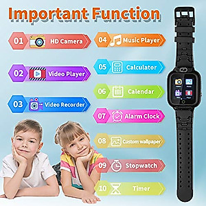 HAPPINNO Kids Video Player & Recorder, Smart Watch for Girls Boys with Music MP3 Player 7 Games Camera,Stopwatch,Timer, Age 3-10 Years,Birthday,Fesitival Gift