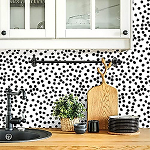 Jeweluck Black and White Wallpaper Peel and Stick Wallpaper Dot Contact Paper 17.7inch×118.1inch Modern Black Contact Paper Peel and Stick Polka Dot Wallpaper Removable Wallpaper for Bathroom Vinyl