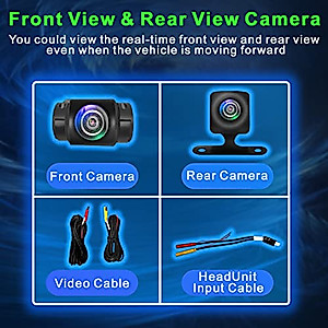 Adjustable Android 10 Car Stereo Wireless CarPlay & Wired Android Auto Single Din 10 Inch Car Radio with Front Camera & Backup Camera - Live Stream Rear View, 2G+32G GPS Navigation Bluetooth AM/FM